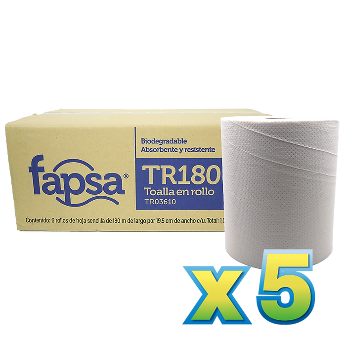 5 Cajas toalla rollo Fapsa 180 mts. (promo) — Don Pulcro